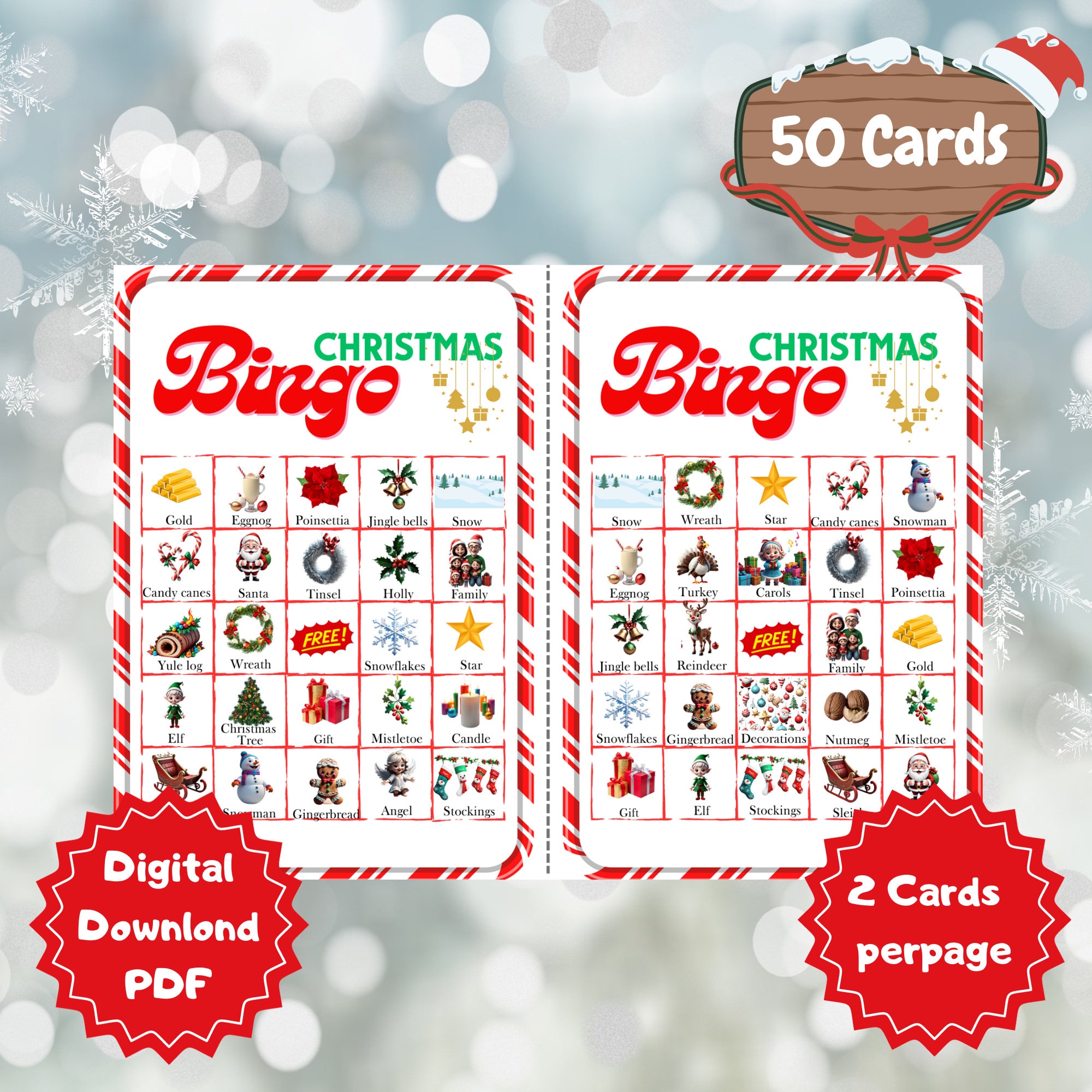 Christmas Bingo,50unique Bingo Cards, Christmas Activity, Christmas ...