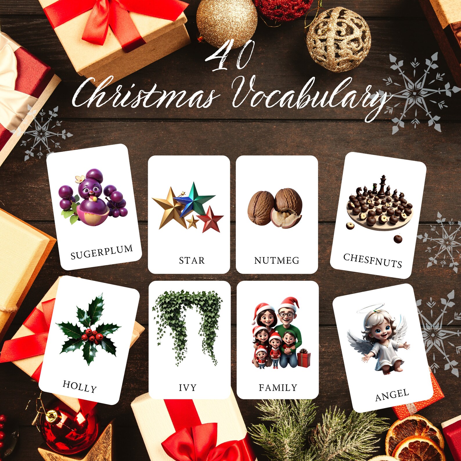 40 Christmas Vocabulary, Editable Montessori Cards, Nomenclature ...