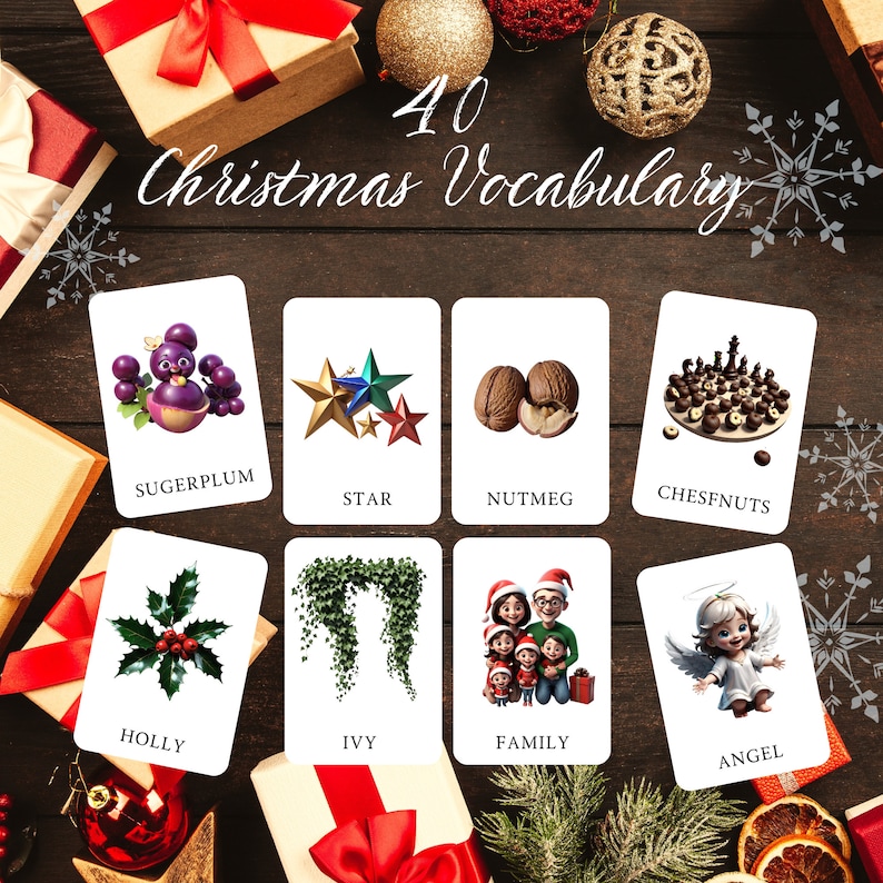 40 Christmas Vocabulary, Editable Montessori Cards, Nomenclature ...