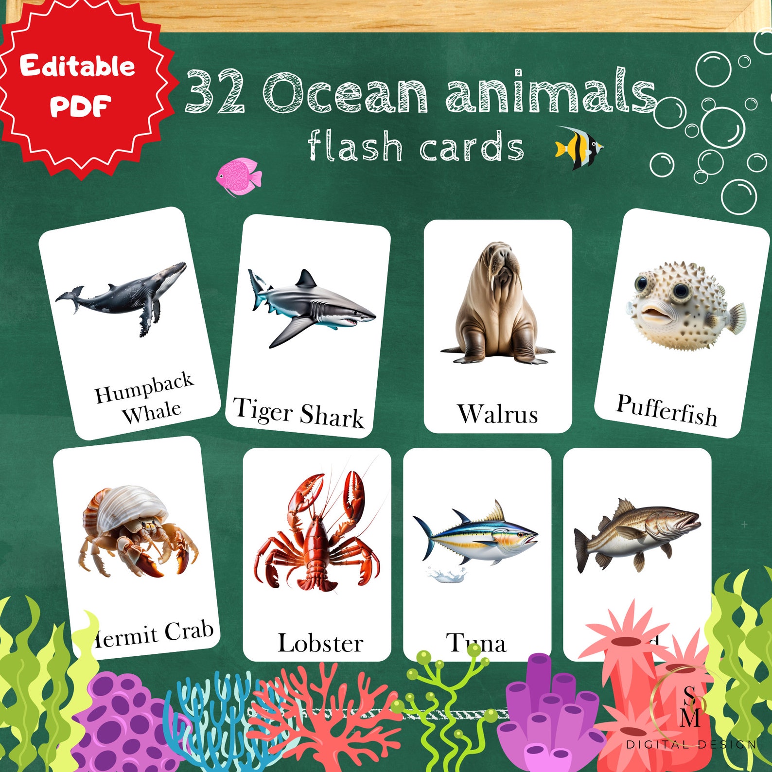 OCEAN Animals, 32 Editable Montessori Cards,preschool Toys Flashcard ...