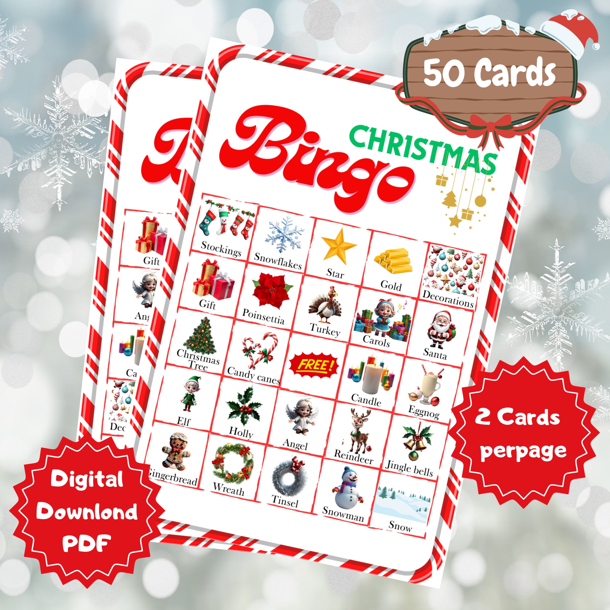 Christmas Bingo,50unique Bingo Cards, Christmas Activity, Christmas ...