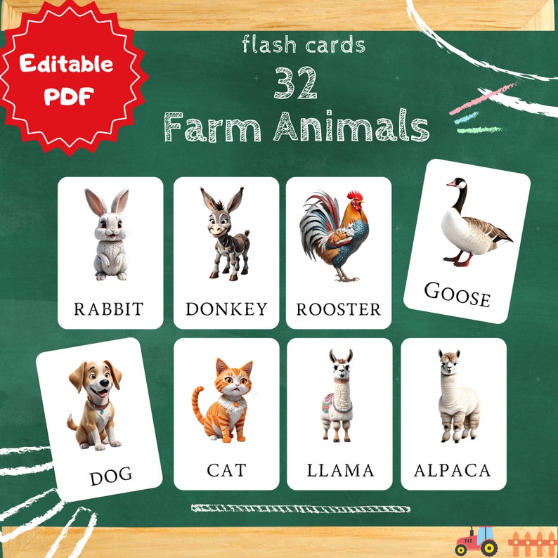 Farm Animals, 32 Editable Montessori Cards, Animal Educational ...