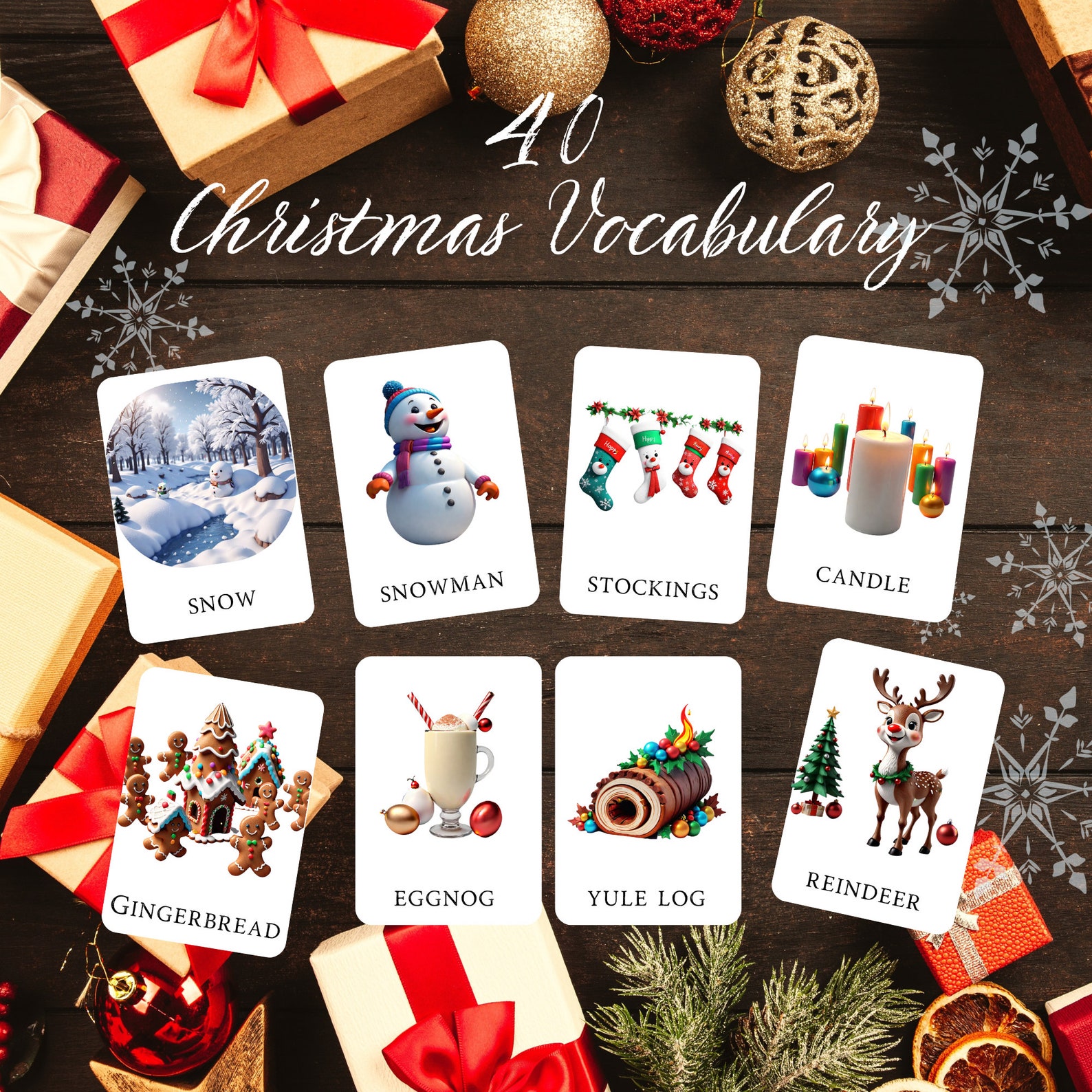 40 Christmas Vocabulary, Editable Montessori Cards, Nomenclature ...