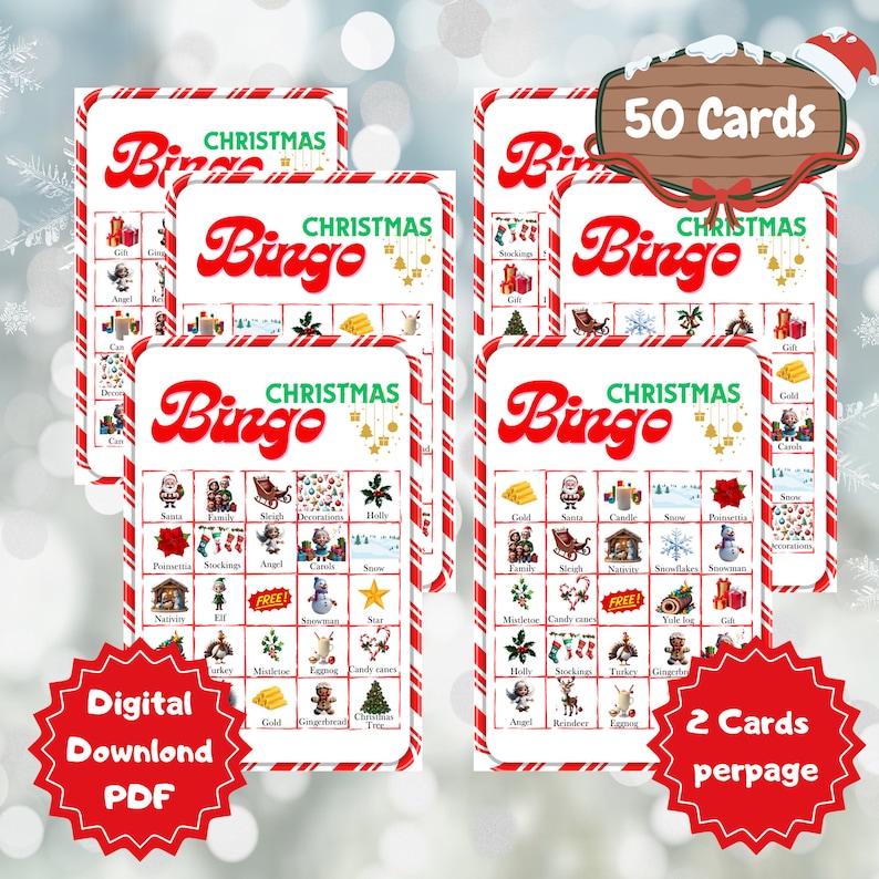 Christmas Bingo,50unique Bingo Cards, Christmas Activity, Christmas ...
