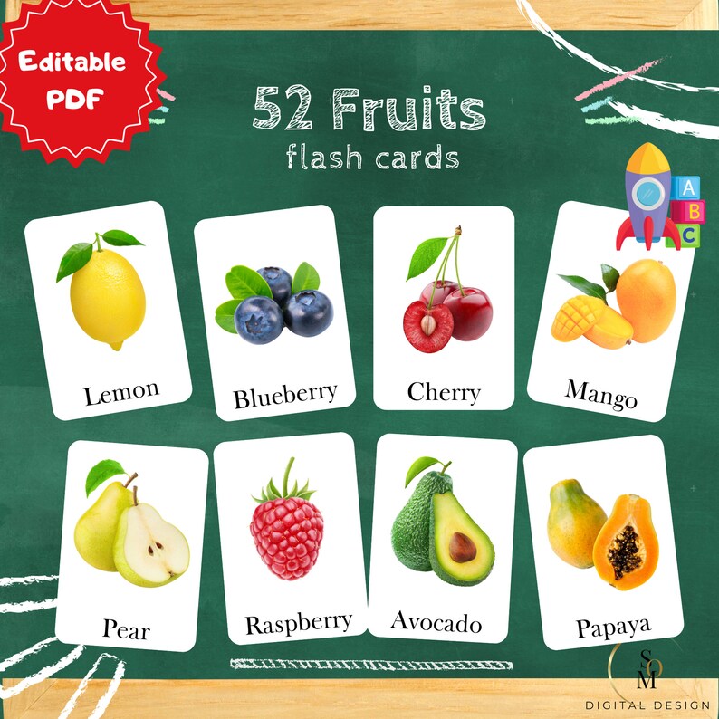 Fruits (real Pictures), 52editable Montessori Cards, Educational ...