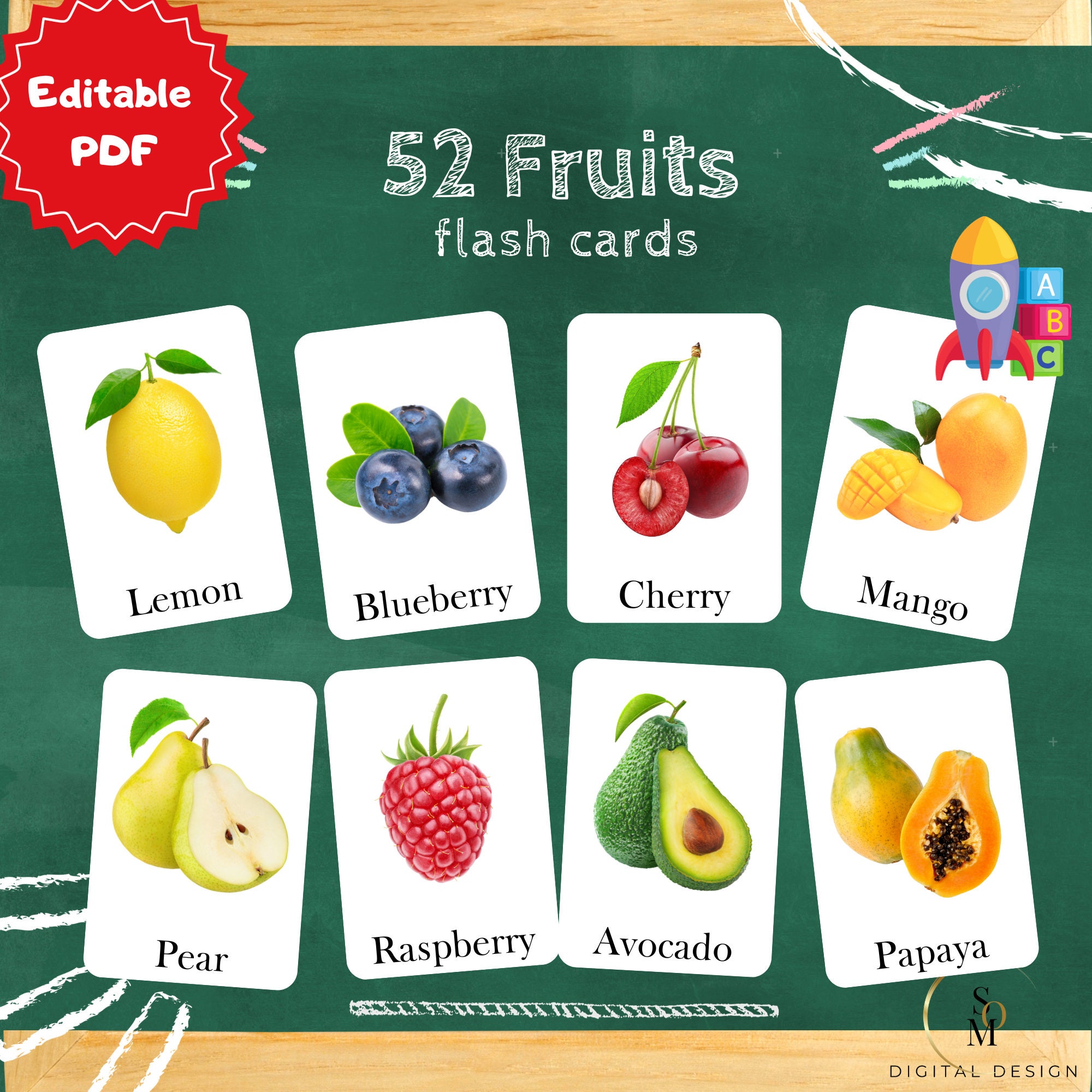 Fruits (real Pictures), 52editable Montessori Cards, Educational ...
