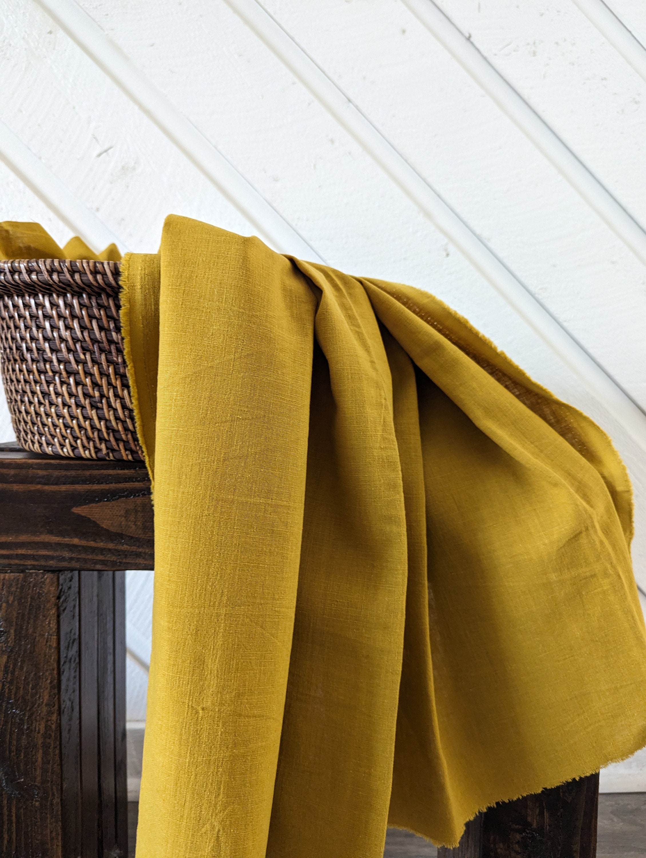 Dijon Yellow. Linen Fabric by the Yard. Linen-cotton Blend. Fabric for ...