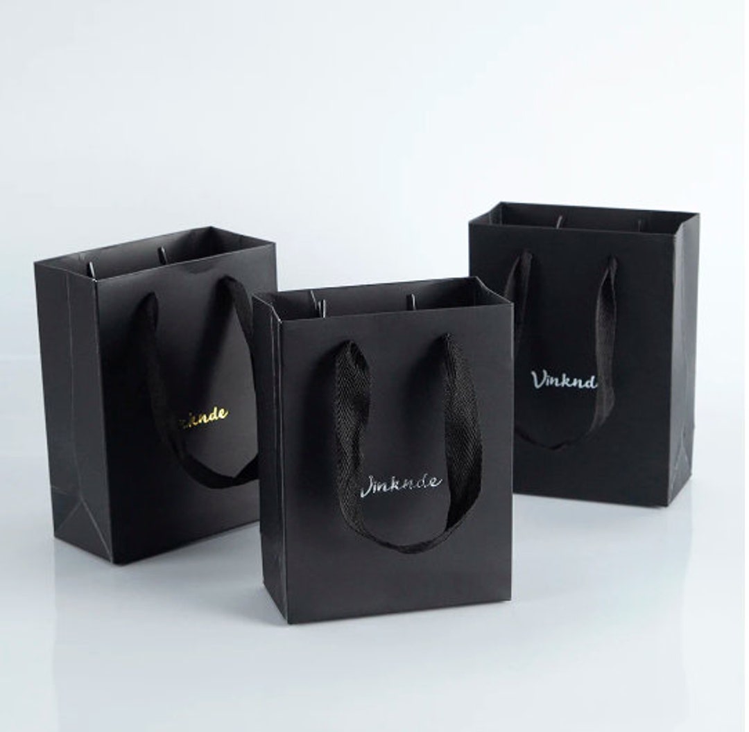 Black Paper Bags With Handles Custom Logo 12x6x16cm Cardboard Gift Tote ...