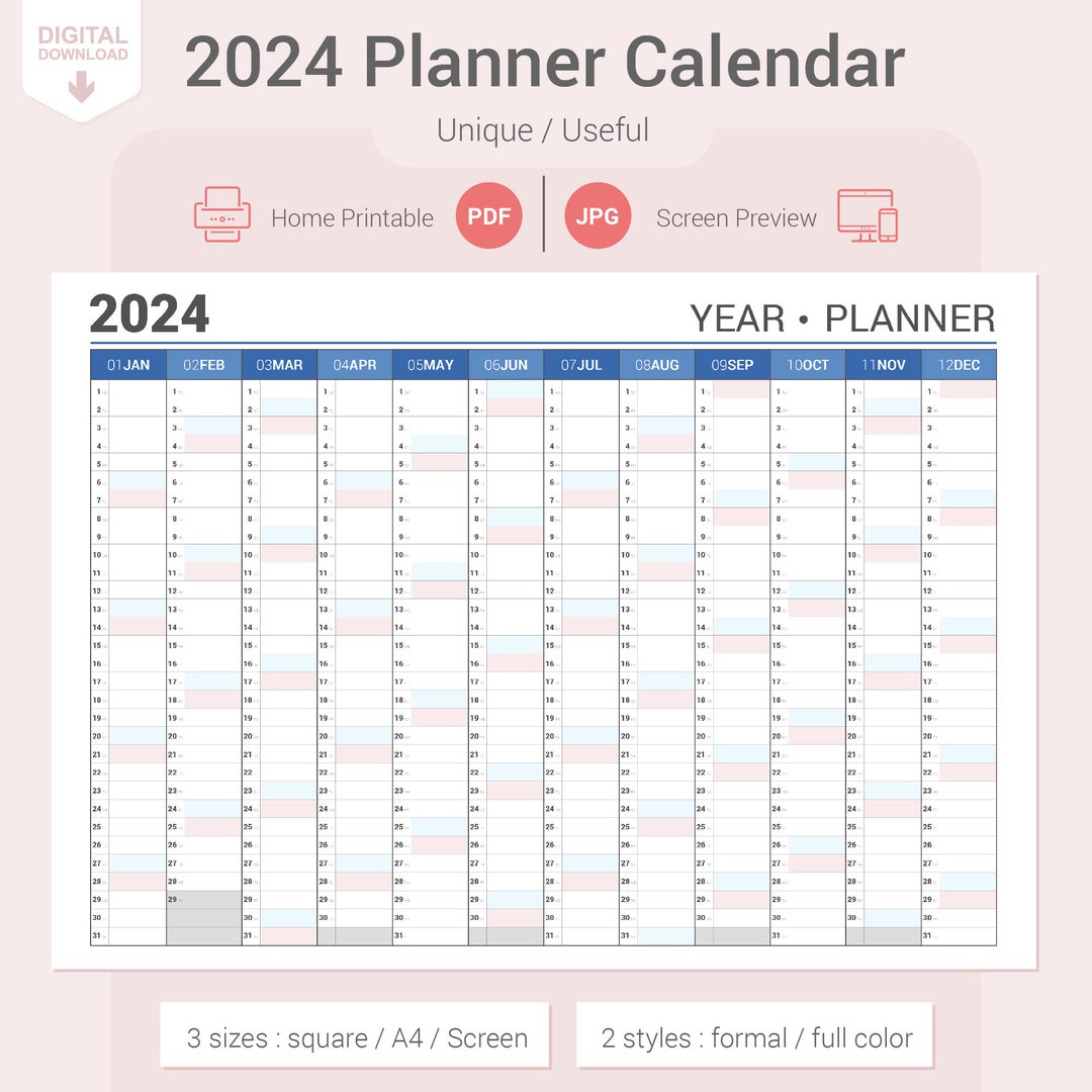 Calendar 2024 Vertical Planner Simple Style. Clear and Easy to Use ...