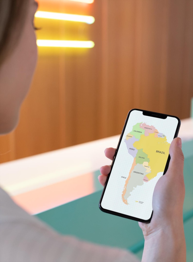 Digital South America Map Full Color With States Printable Poster Large ...