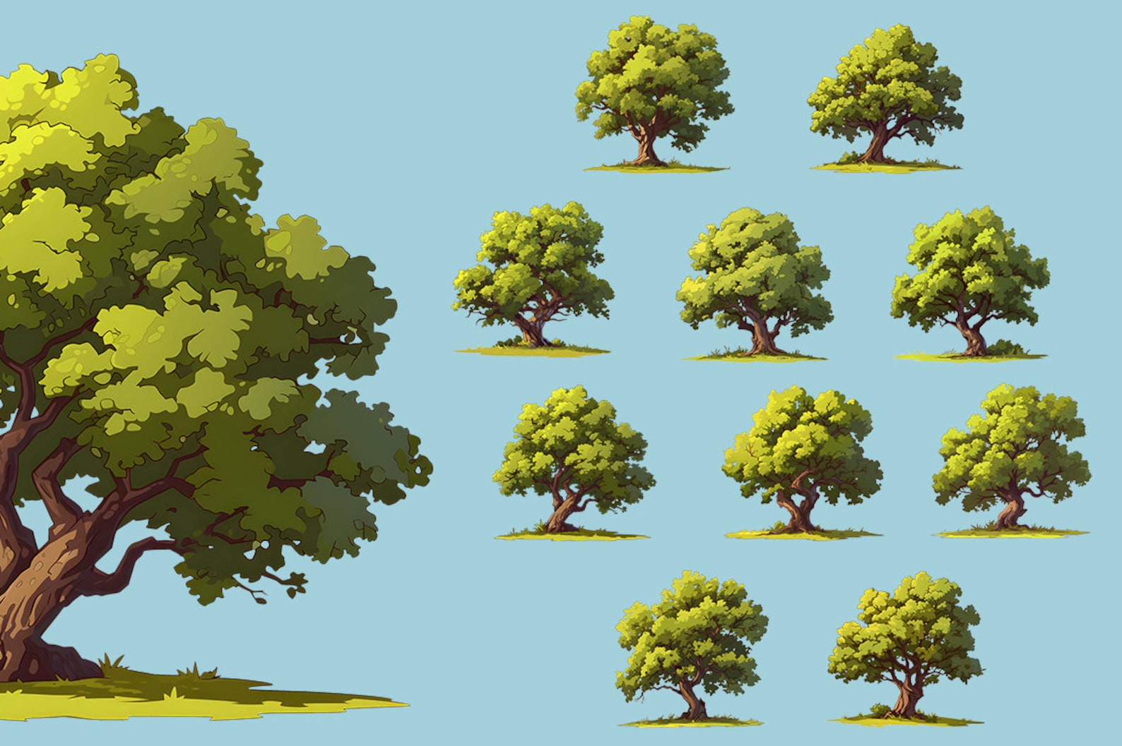 Trees Illustration Hand Paint Clipart. Colorful Tree PNG No Background ...