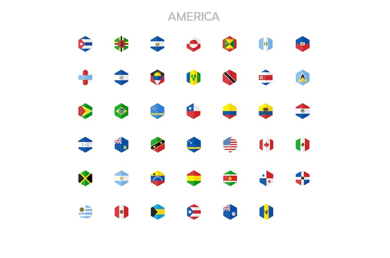 192 Flag of the World Icons Hexagon Design. Flat Design World Flags. AI ...