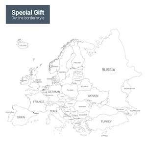 Digital Europe Map Full Color With States Printable Poster Large Size ...