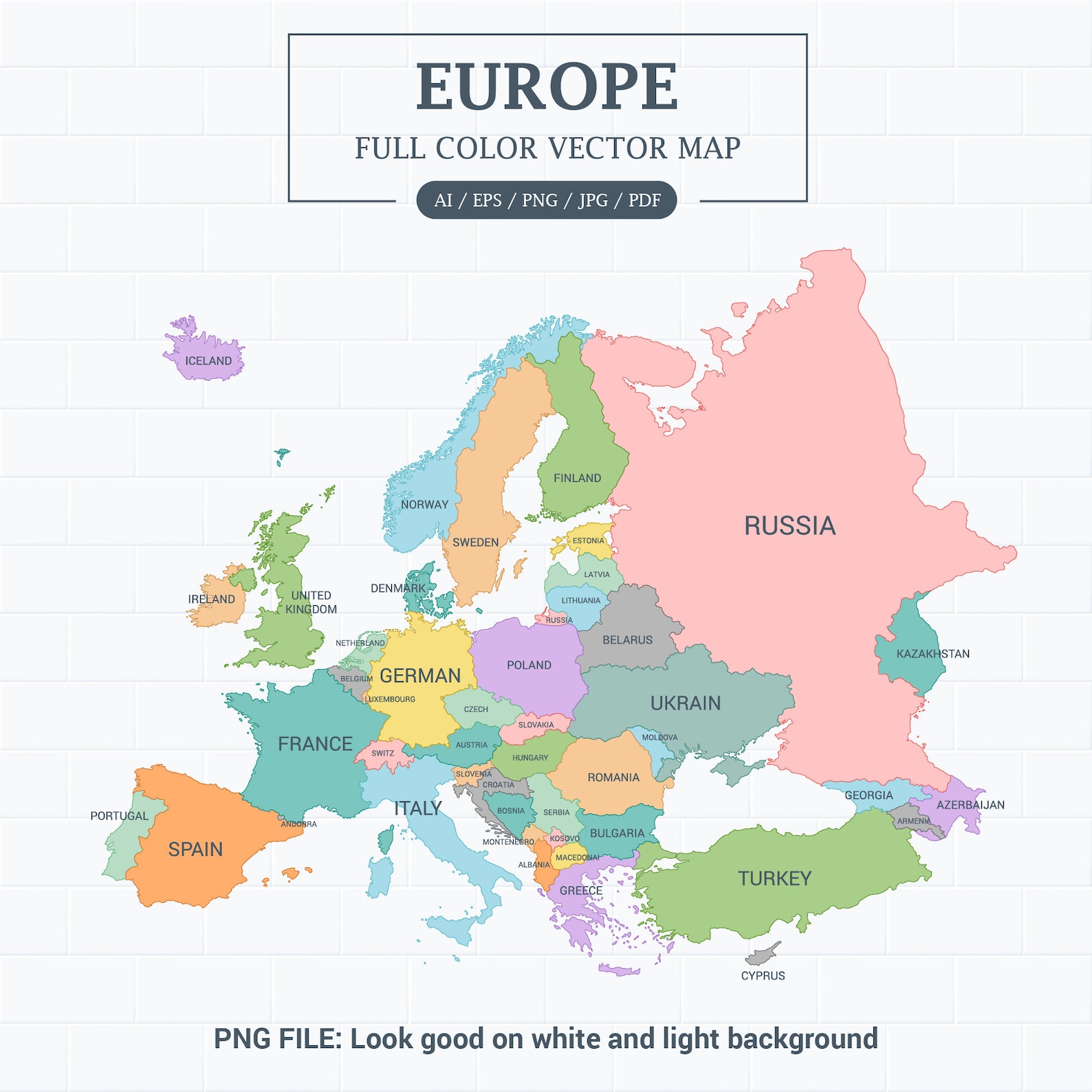 Digital Europe Map Full Color With States Printable Poster Large Size ...