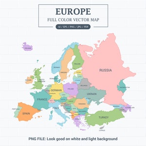 Digital Europe Map Full Color With States Printable Poster Large Size ...