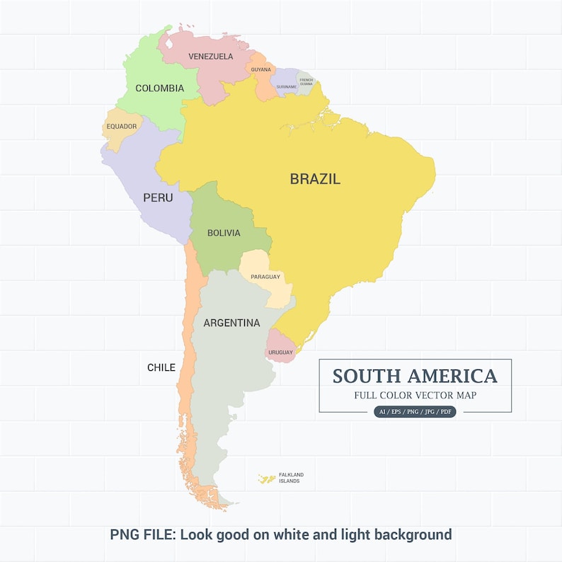 Digital South America Map Full Color With States Printable Poster Large ...