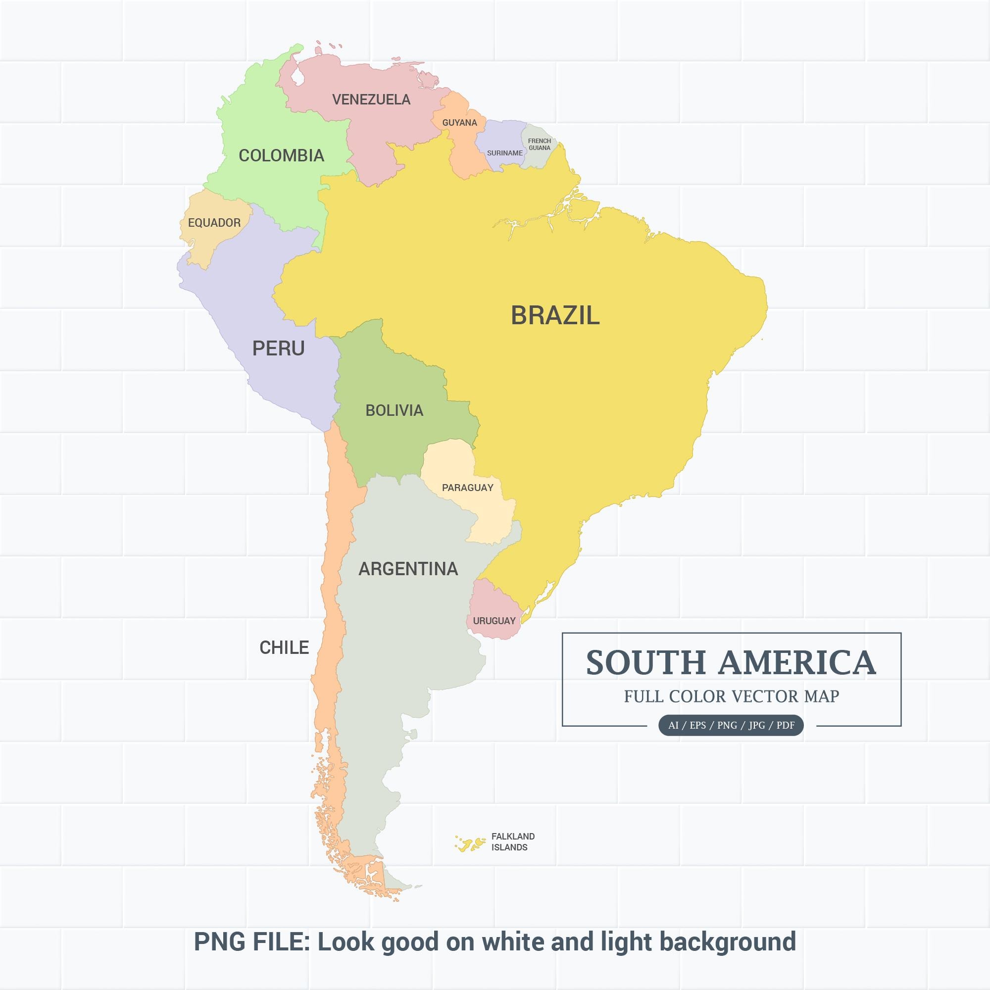 Digital South America Map Full Color With States Printable Poster Large ...