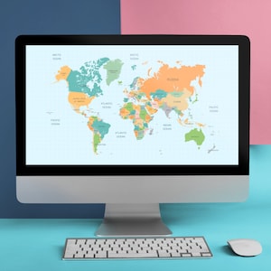 Digital World Map Full Color With Countries Printable Poster Large Size ...