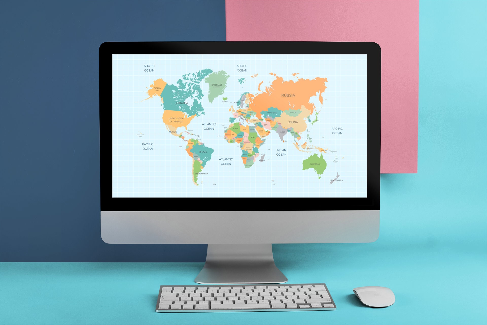 Digital World Map Full Color With Countries Printable Poster Large Size ...