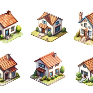 36 Isometric Cartoon House Building Clipart. Colorful Buildings PNG No ...