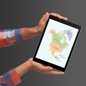 Digital North America Map Full Color With States Printable Poster Large ...