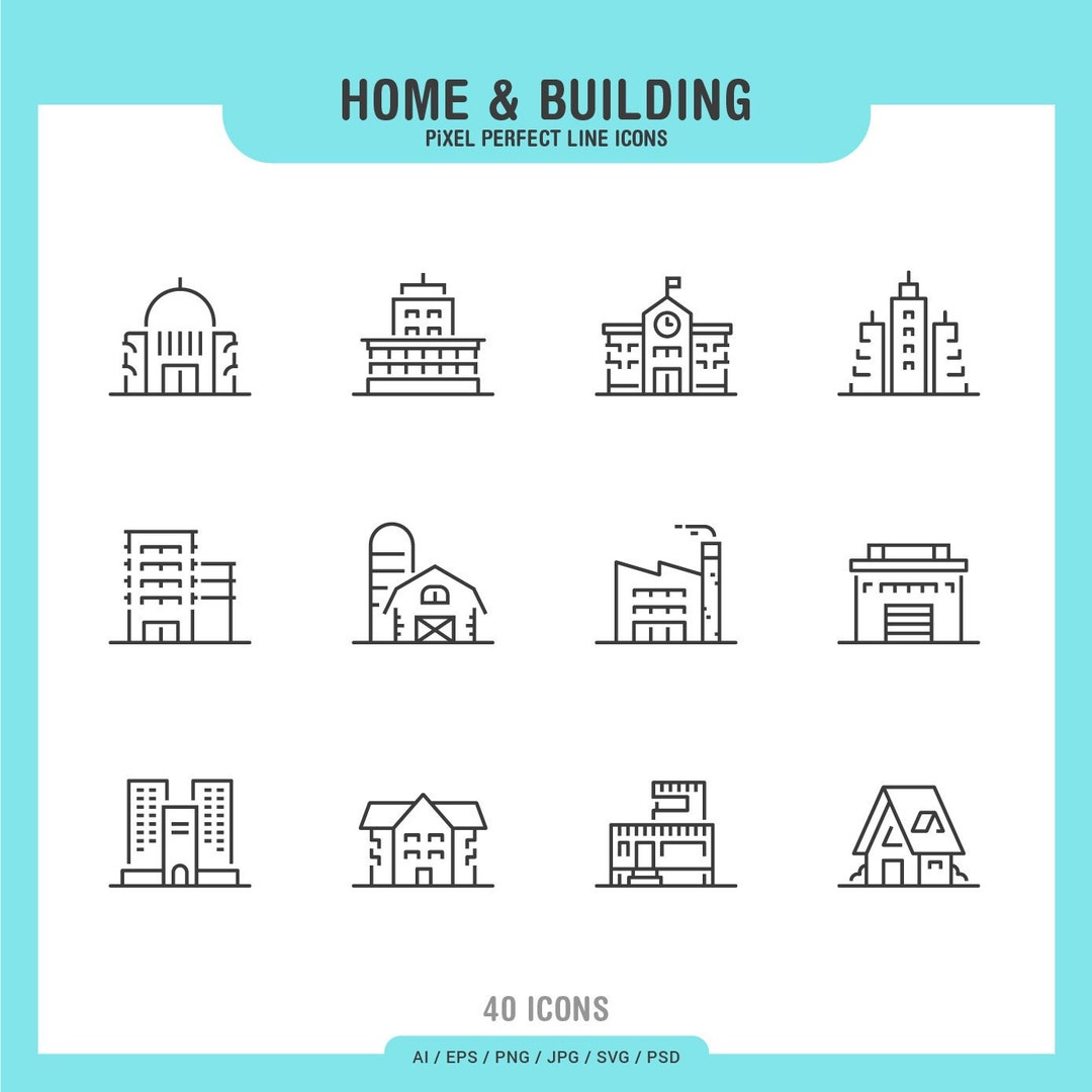 40 Home & Building Line Icons. Various File Formats Including Ai / Eps ...