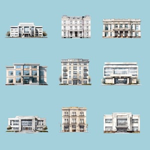 30 Watercolor Front View Building Clipart. Colorful Buildings PNG No ...