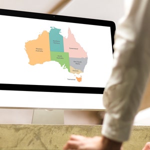 Digital Australia Map Full Color With States Printable Poster Large ...