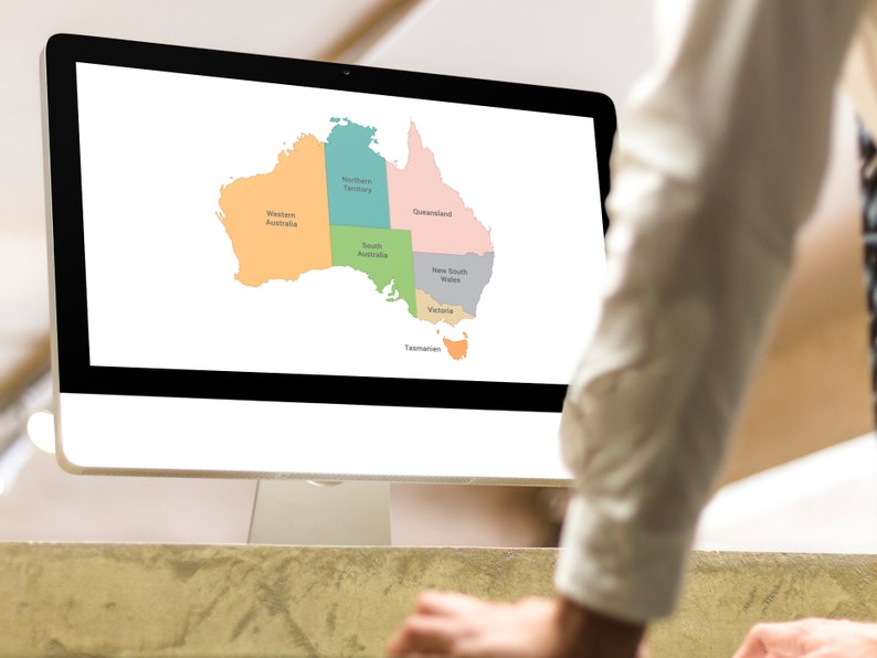 Digital Australia Map Full Color With States Printable Poster Large ...