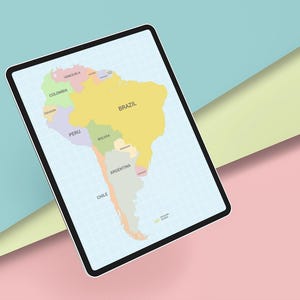 Digital South America Map Full Color With States Printable Poster Large ...
