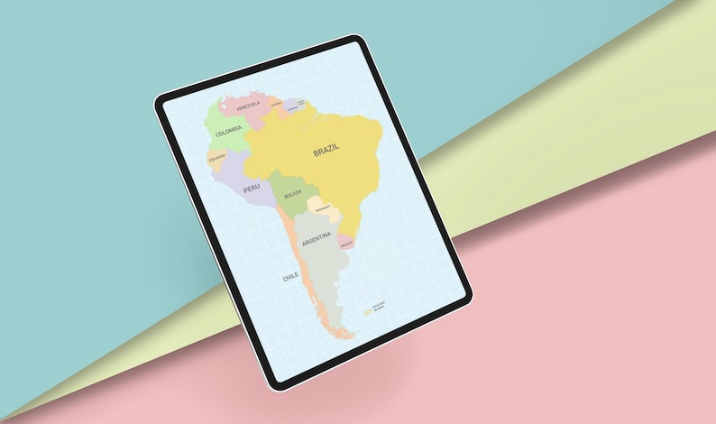 Digital South America Map Full Color With States Printable Poster Large ...