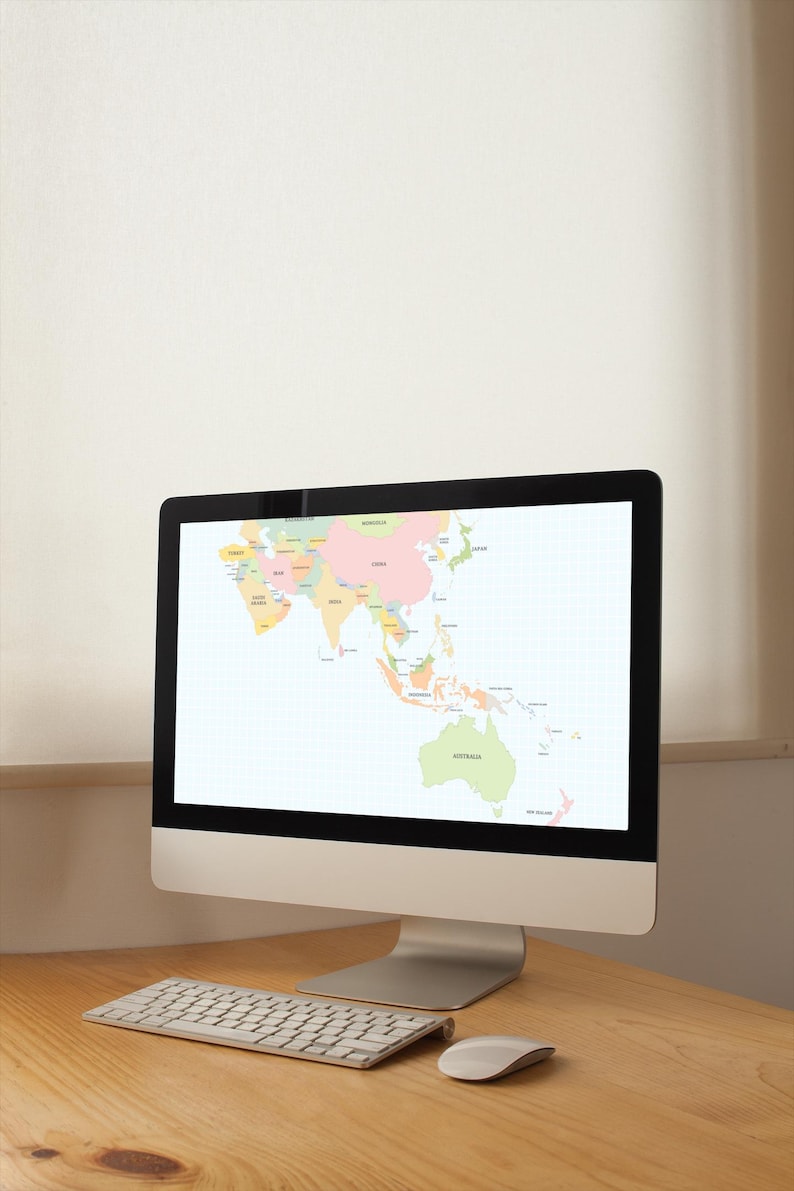 Digital Asia & Oceania Map Full Color With States Printable Poster ...