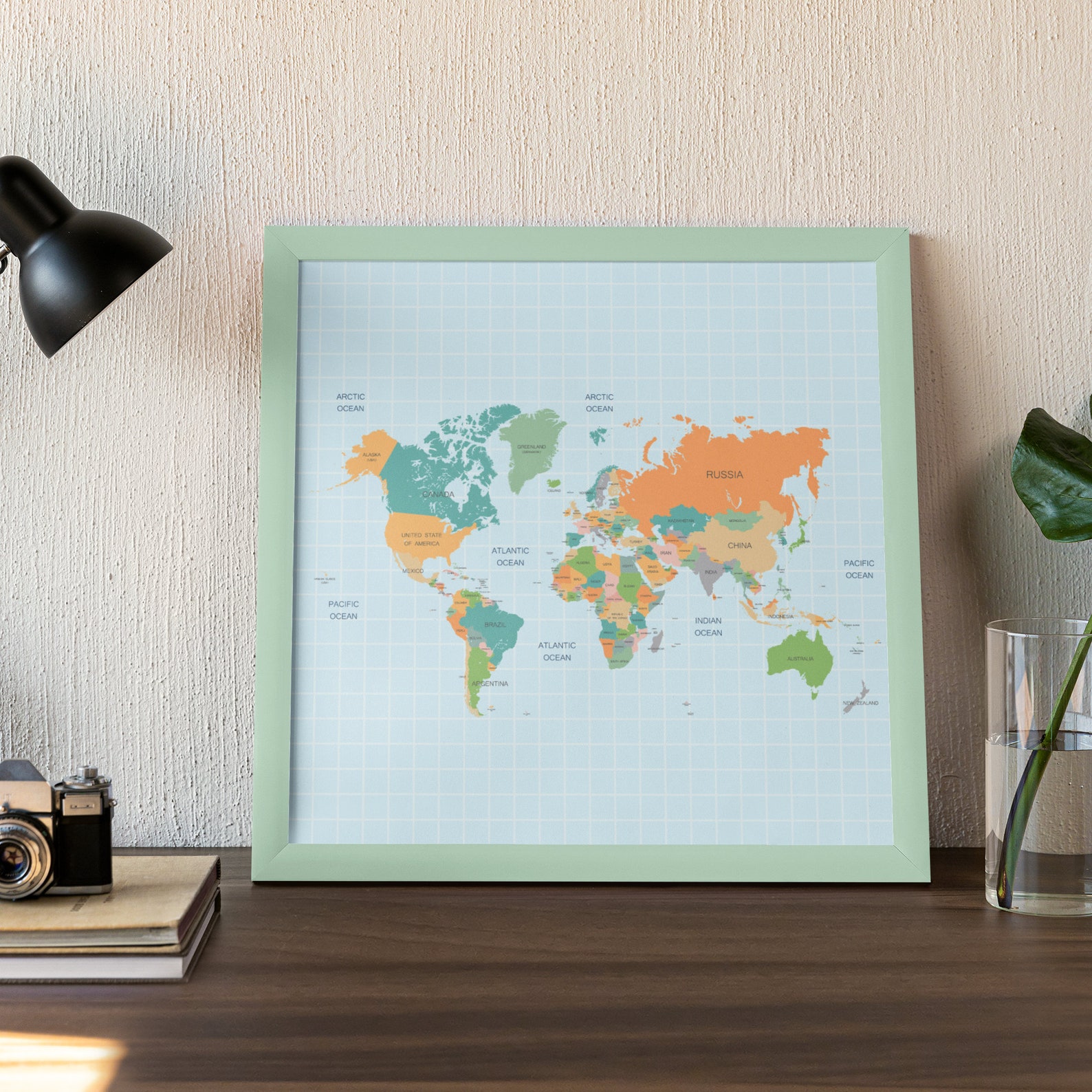 Digital World Map Full Color With Countries Printable Poster Large Size ...