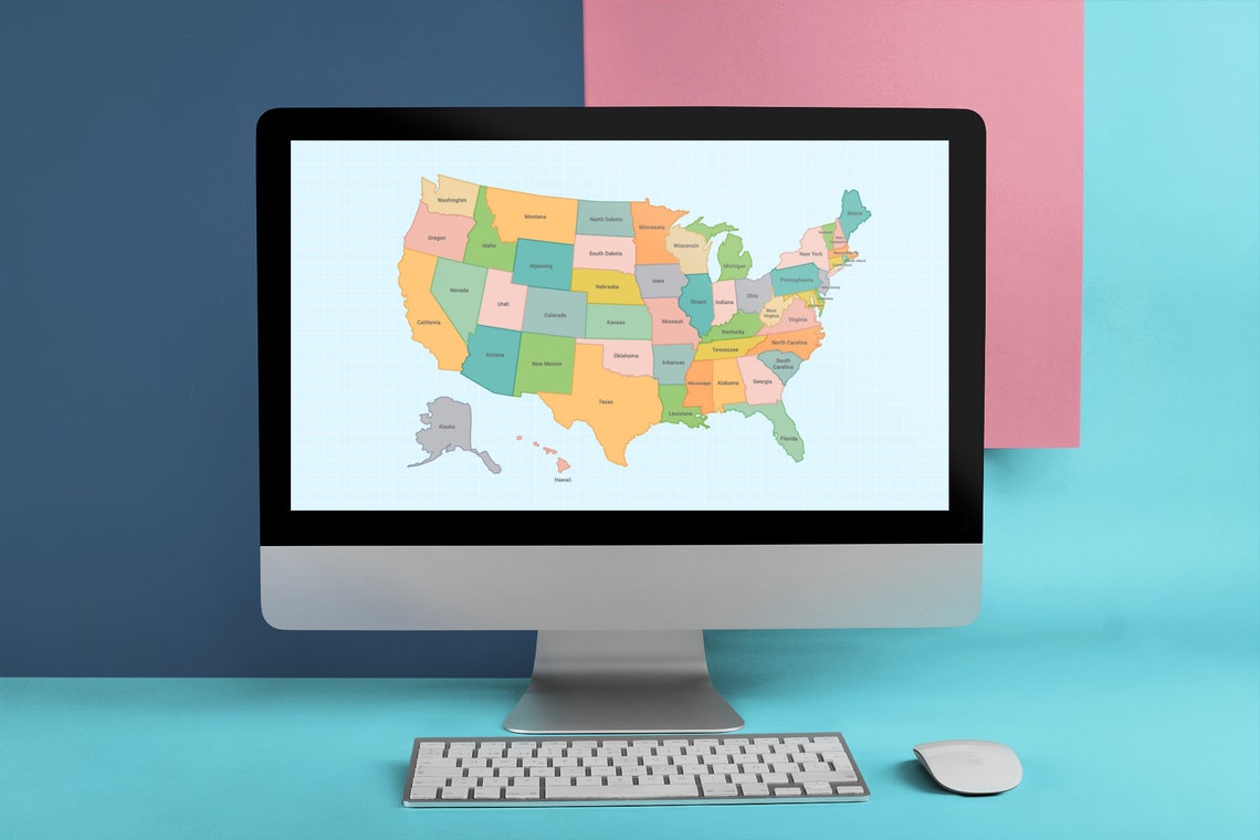 Digital USA Map Full Color With States Printable Poster Large Size and ...