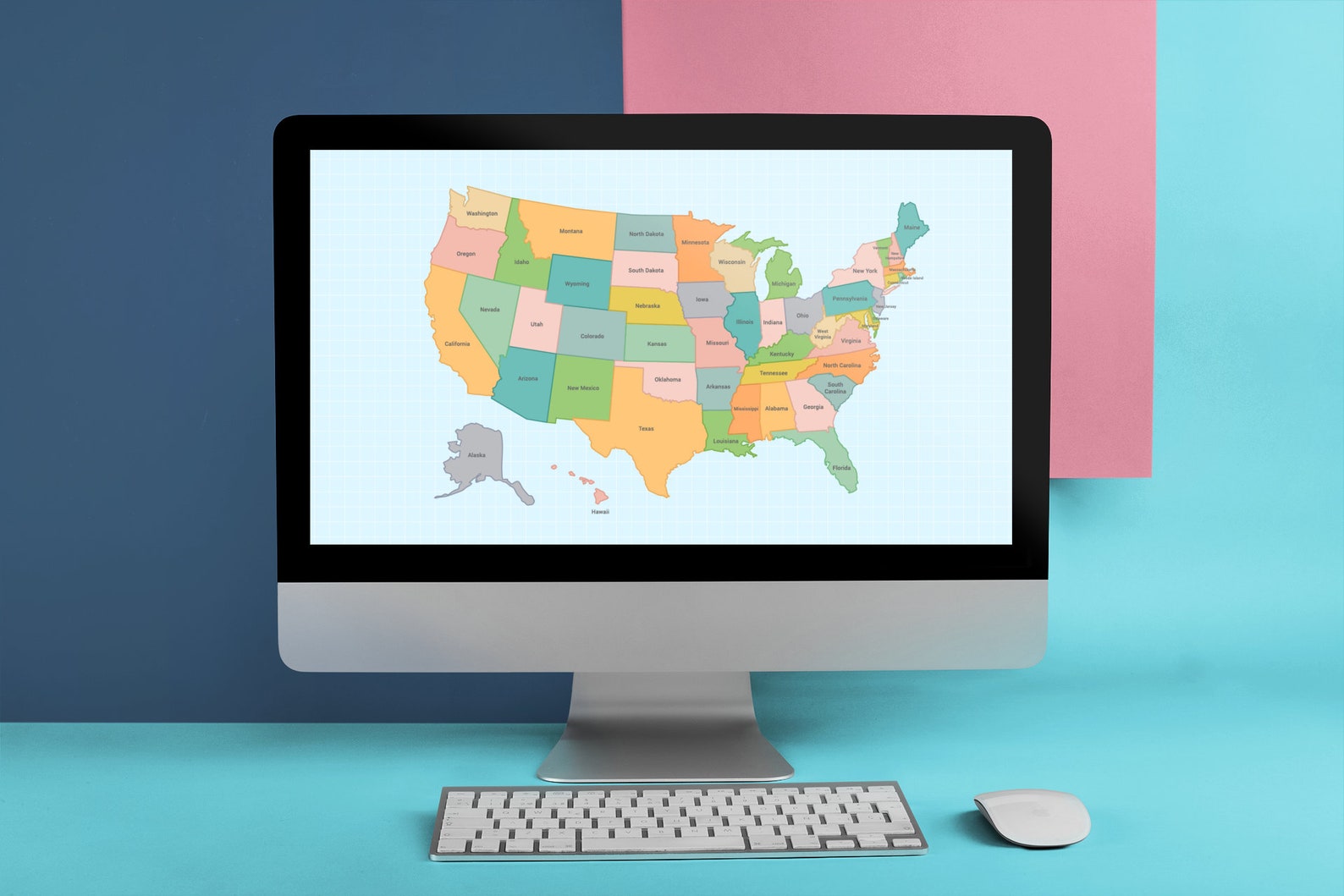 Digital USA Map Full Color With States Printable Poster Large Size and ...