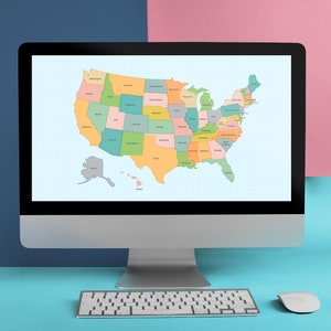 Digital USA Map Full Color With States Printable Poster Large Size and ...
