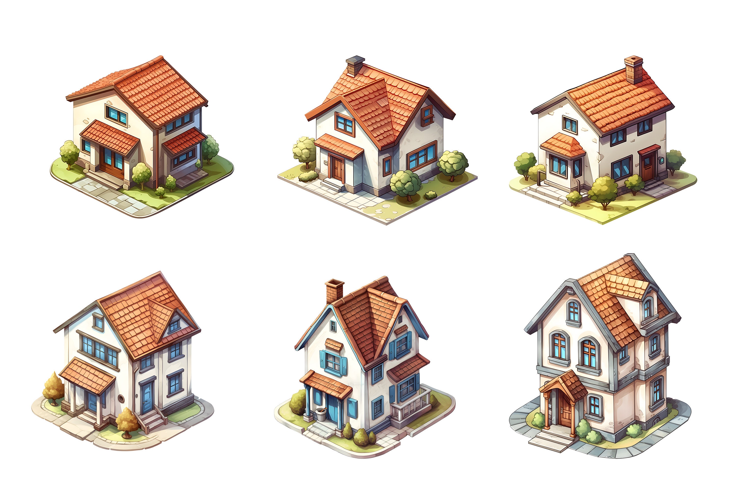 36 Isometric Cartoon House Building Clipart. Colorful Buildings PNG No ...