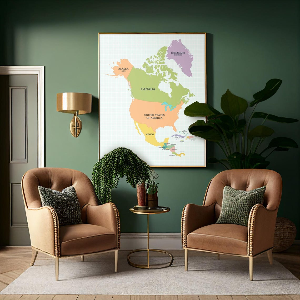 Digital North America Map Full Color With States Printable Poster Large ...