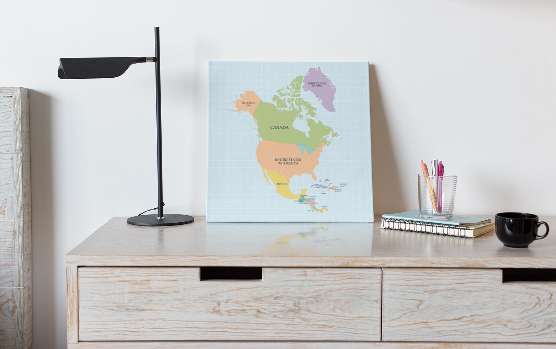 Digital North America Map Full Color With States Printable Poster Large ...