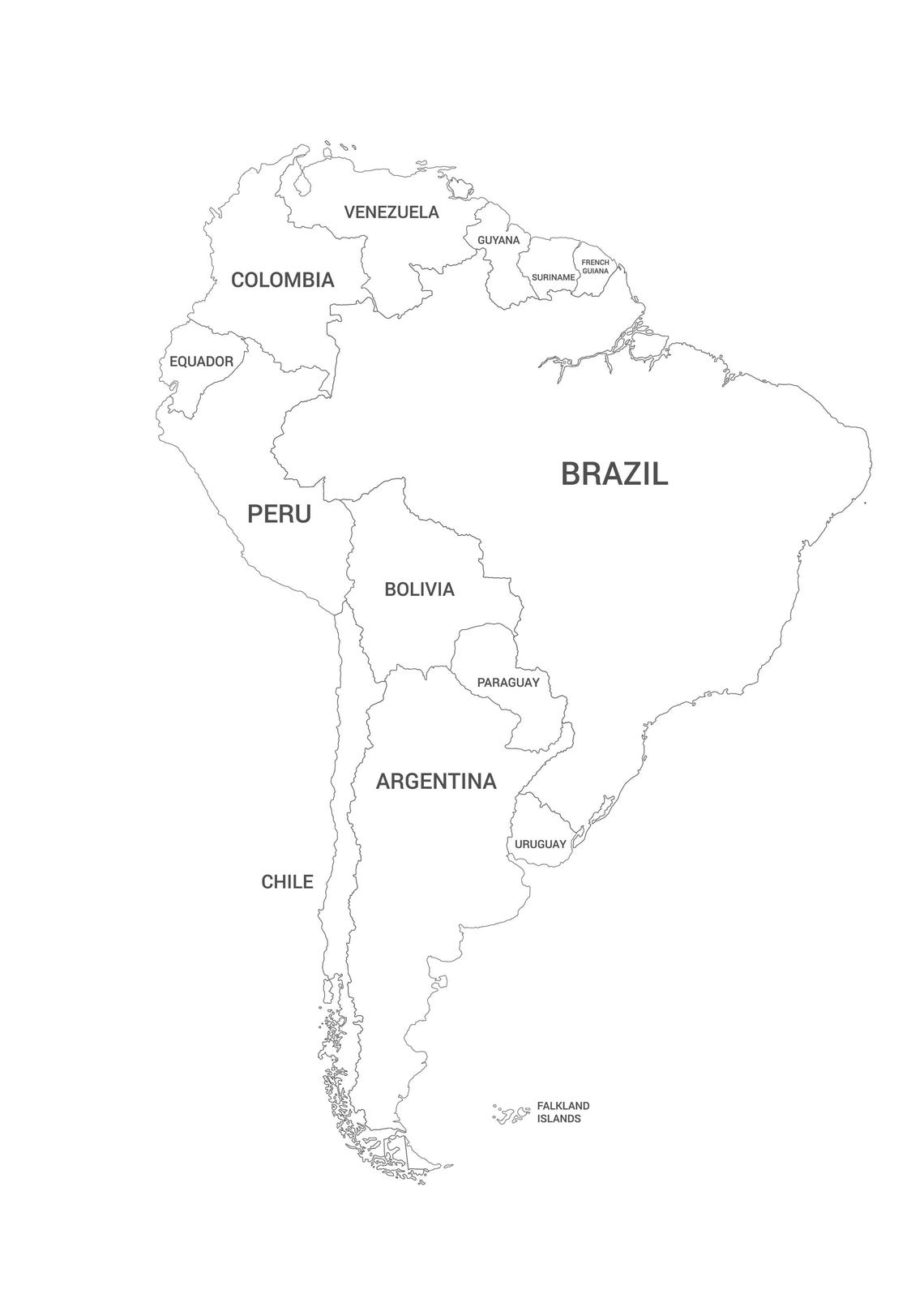 Digital South America Map Full Color With States Printable Poster Large ...