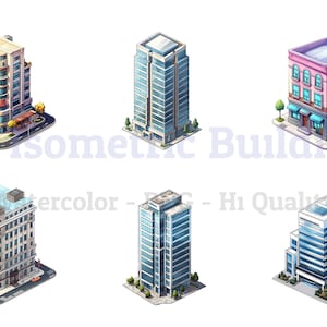 Watercolor Isometric Building Clipart. Colorful Buildings PNG No ...