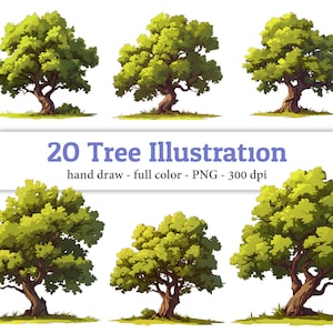 Trees Illustration Hand Paint Clipart. Colorful Tree PNG No Background ...