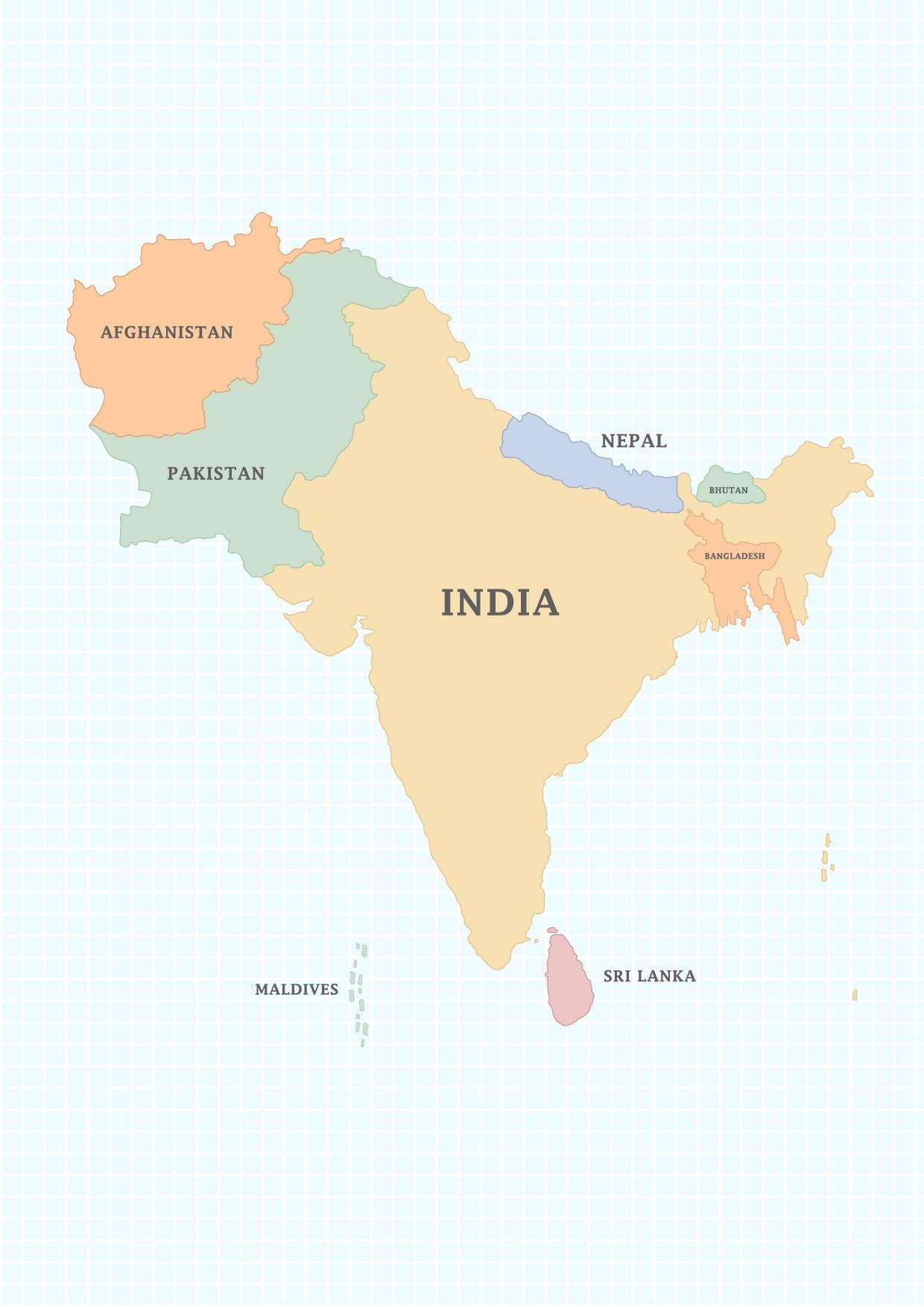 Digital South Asia Map Full Color Printable Poster Large Size and A4 ...