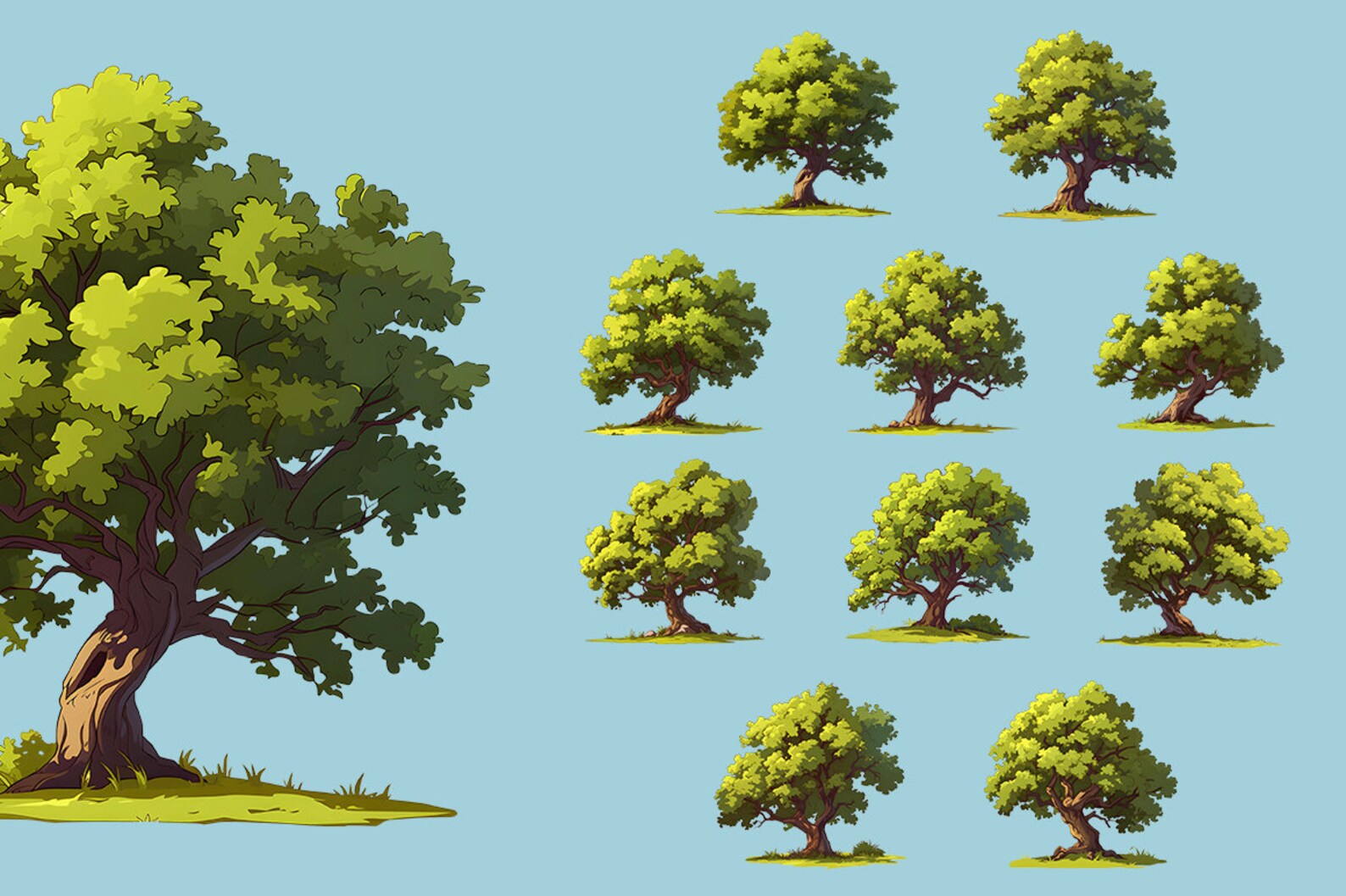 Trees Illustration Hand Paint Clipart. Colorful Tree PNG No Background ...