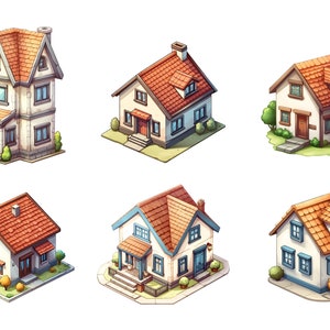 36 Isometric Cartoon House Building Clipart. Colorful Buildings PNG No ...