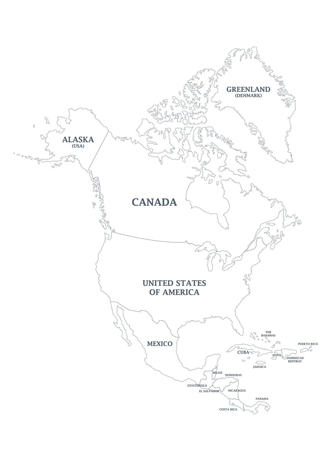 Digital North America Map Full Color With States Printable Poster Large ...