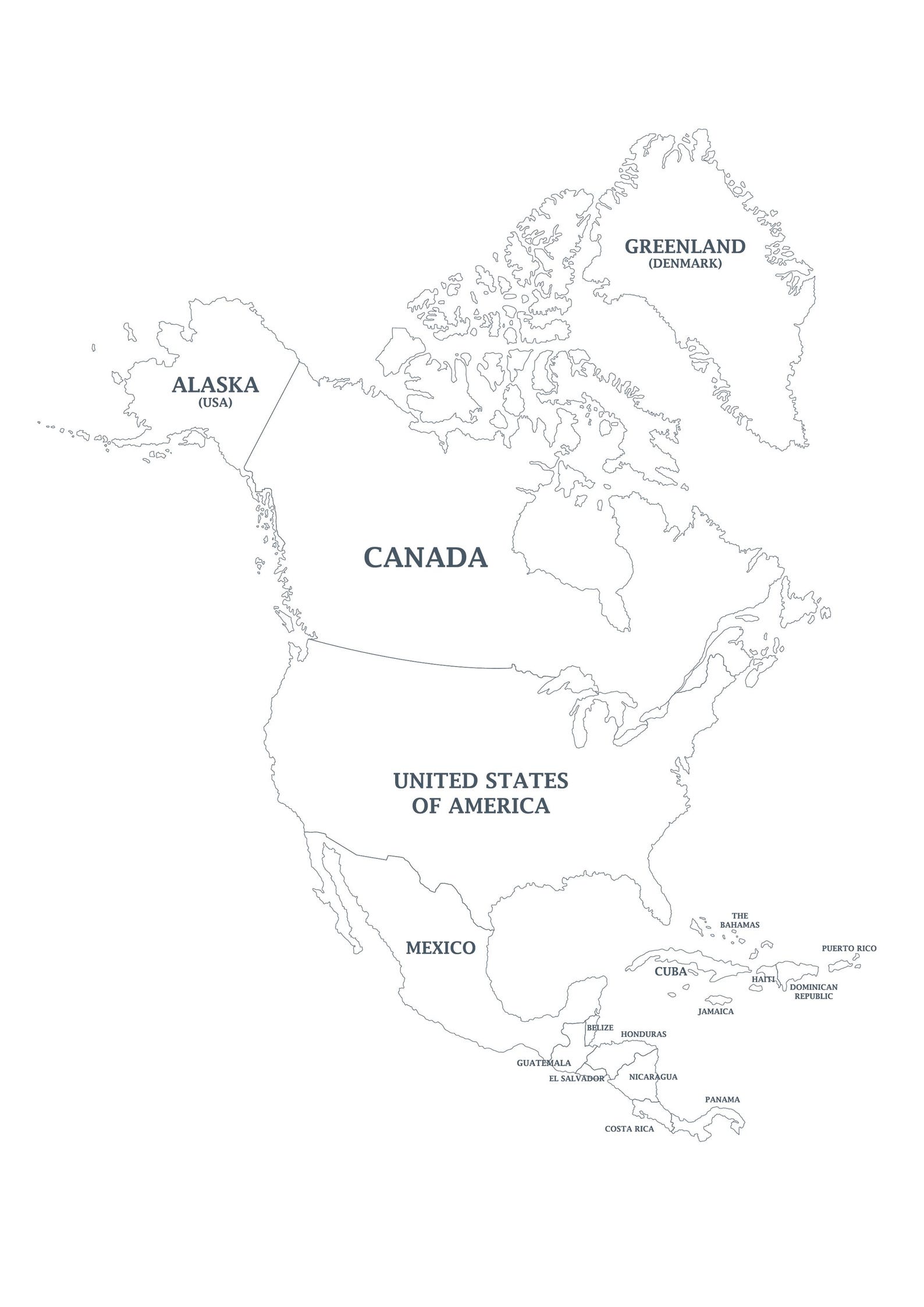 Digital North America Map Full Color With States Printable Poster Large ...