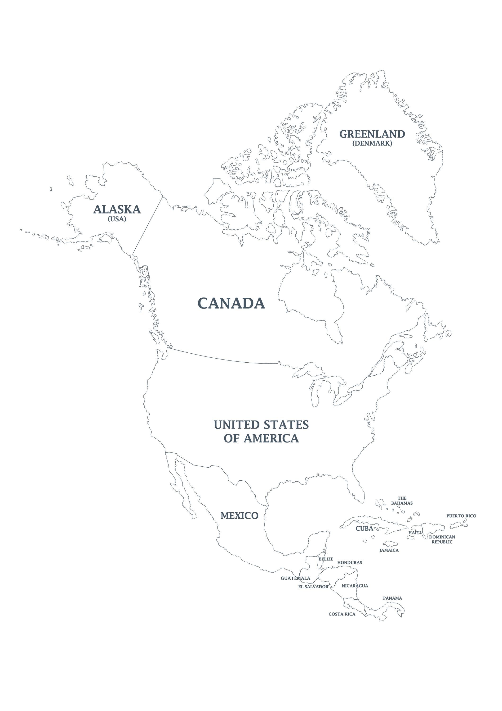 Digital North America Map Full Color With States Printable Poster Large ...