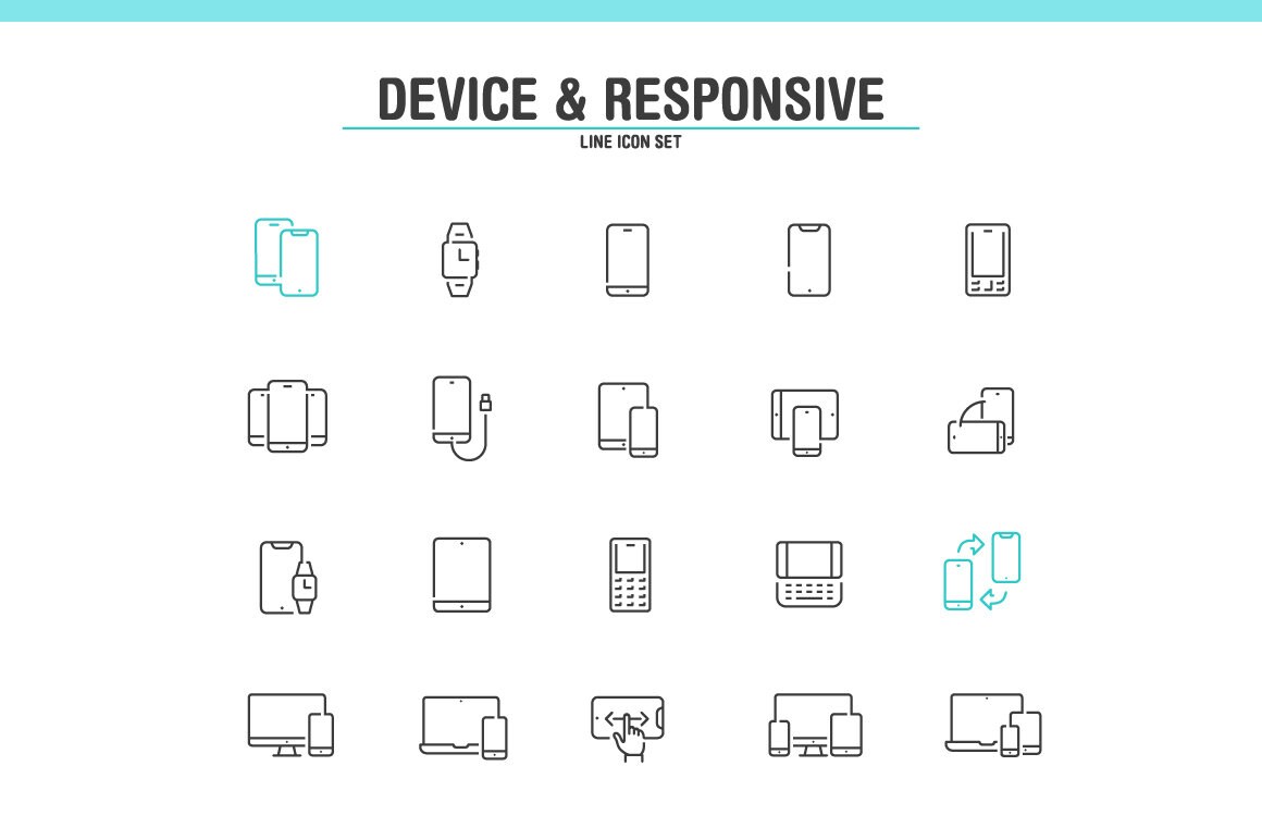 40 Device & Responsive Line Icons. Various File Formats Including Ai ...