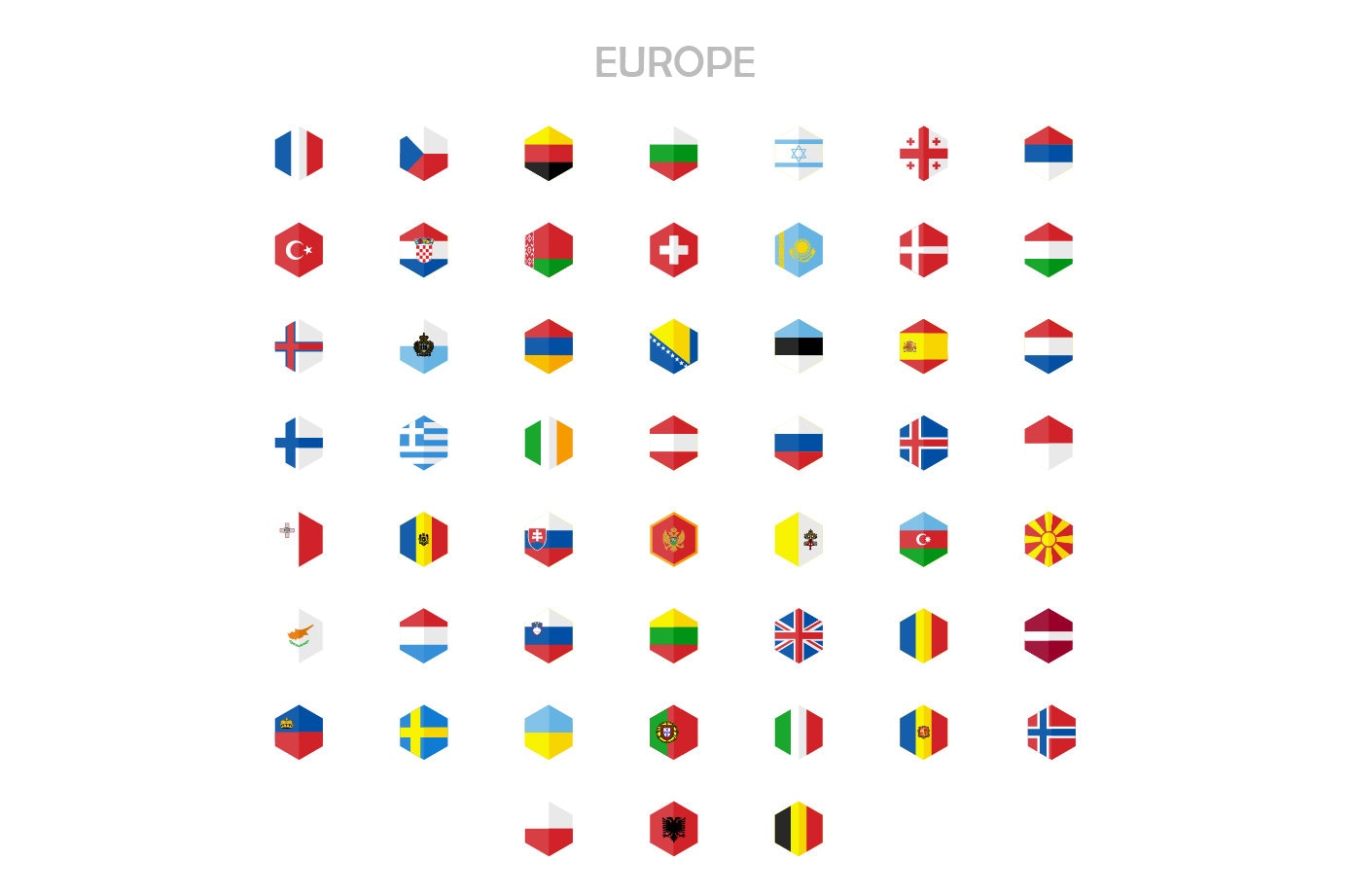 192 Flag of the World Icons Hexagon Design. Flat Design World Flags. AI ...